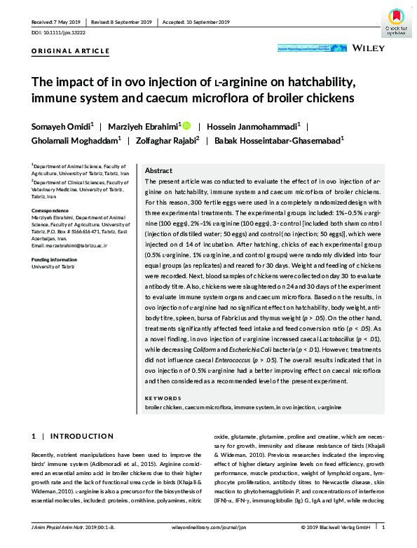 (PDF) The impact of in ovo injection of l ‐arginine on hatchability ...