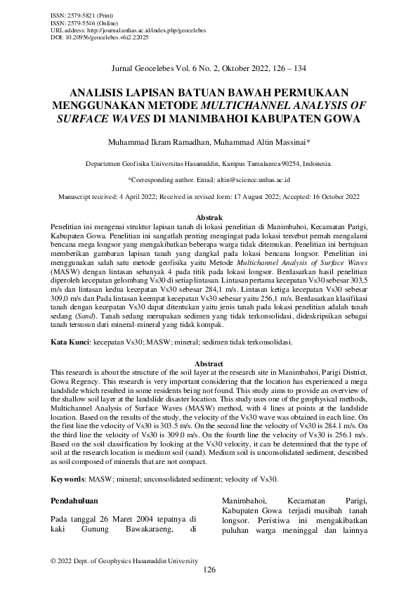 (PDF) Analysis of Subsurface Layers using the Multichannel Analysis of Surface Waves Method in ...