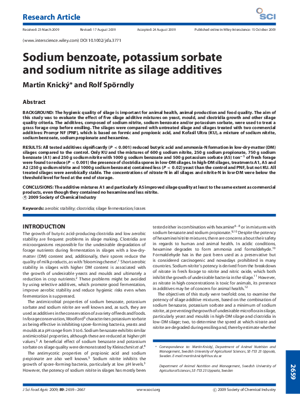 (PDF) Sodium benzoate, potassium sorbate and sodium nitrite as silage ...