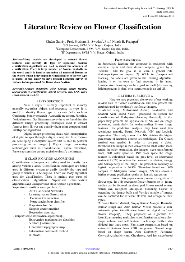 (PDF) Literature Review on Flower Classification