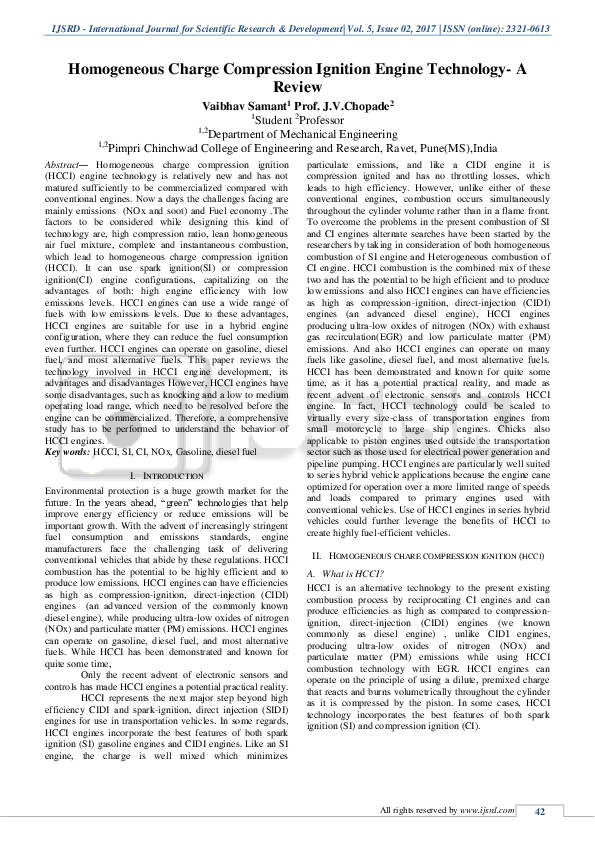 (PDF) Homogeneous Charge Compression Ignition Engine Technology-A Review