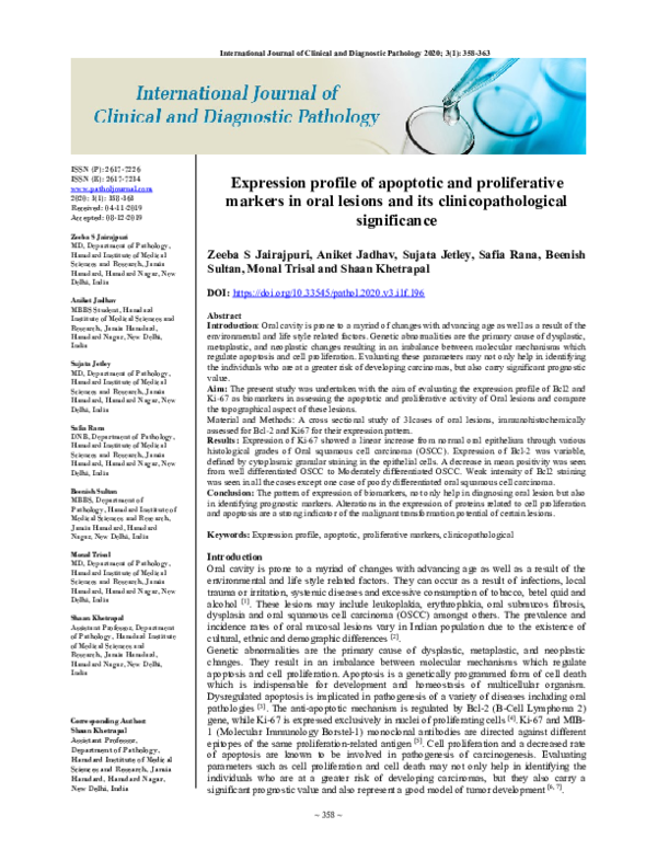 (PDF) Expression profile of apoptotic and proliferative markers in oral ...