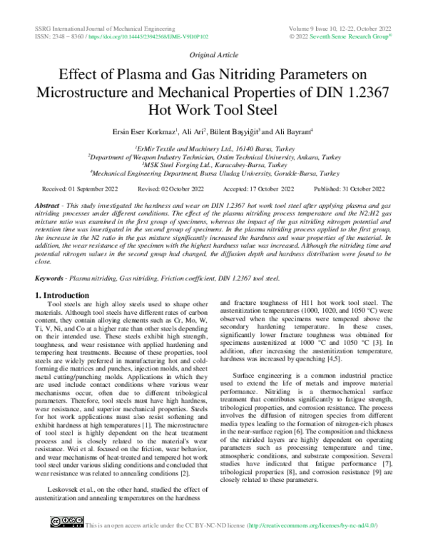 (PDF) Effect of Plasma and Gas Nitriding Parameters on Microstructure and Mechanical Properties ...