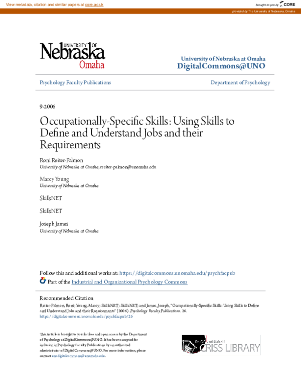 (PDF) Occupationally-specific skills: Using skills to define and ...