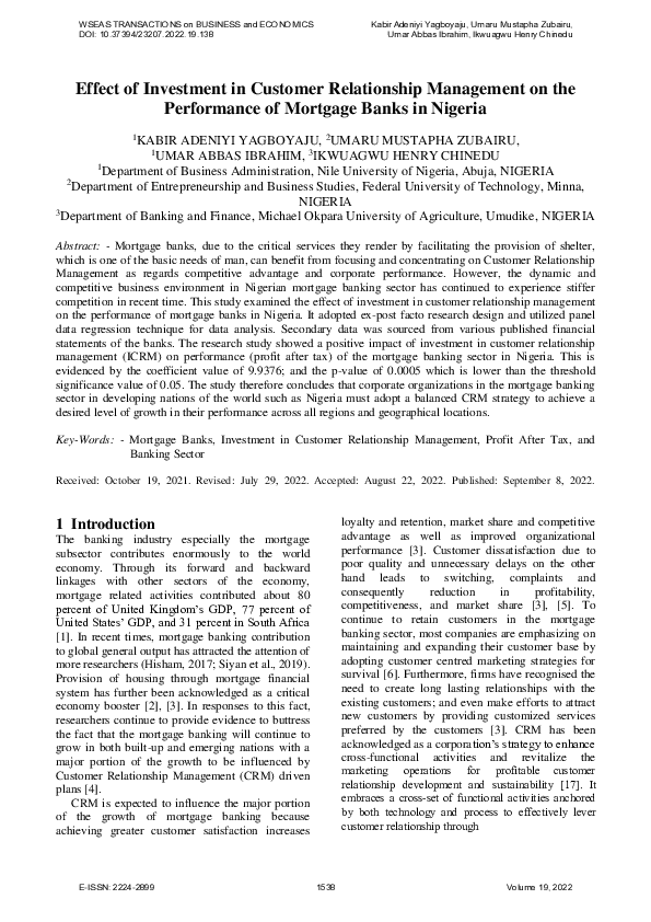 (PDF) Effect of Investment in Customer Relationship Management on the ...