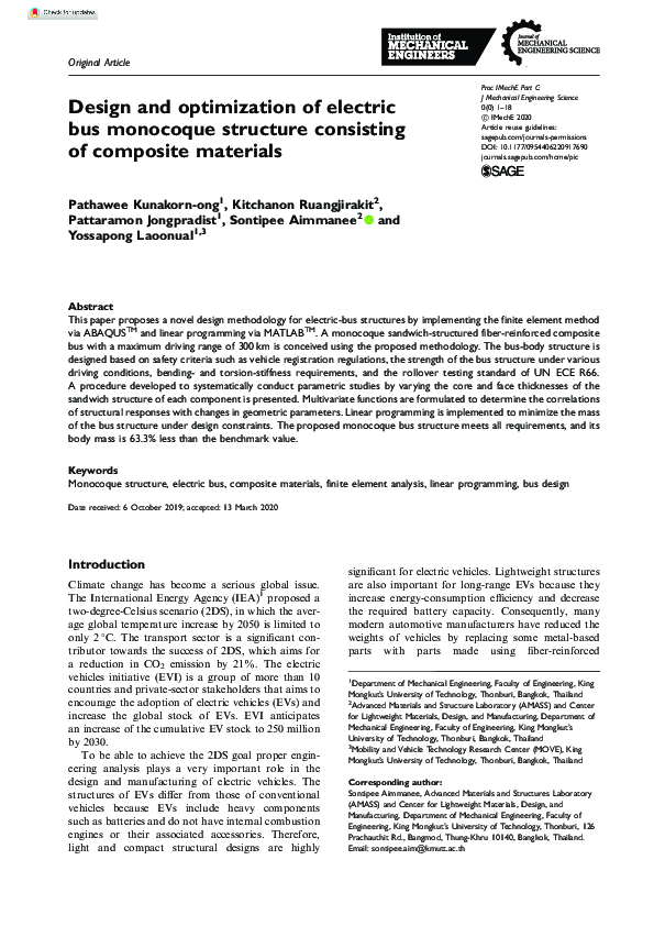(PDF) Design and optimization of electric bus monocoque structure consisting of composite materials