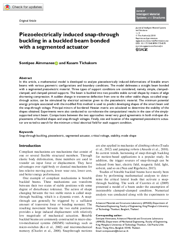 (PDF) Piezoelectrically induced snap-through buckling in a buckled beam ...