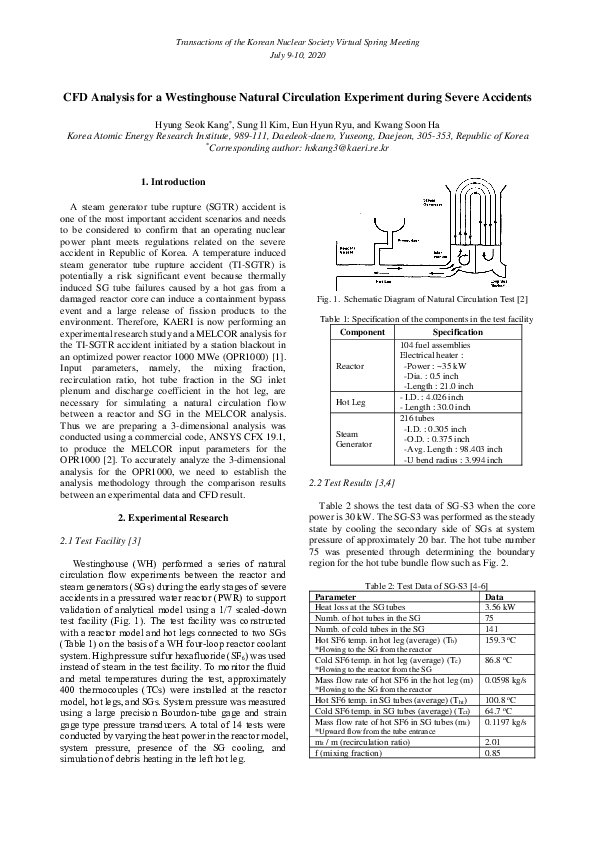 (PDF) CFD Analysis for a Westinghouse Natural Circulation Experiment during Severe Accidents