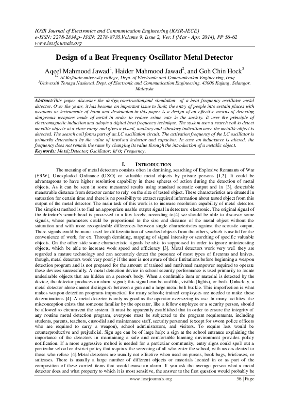 Pdf Design Of A Beat Frequency Oscillator Metal Detector