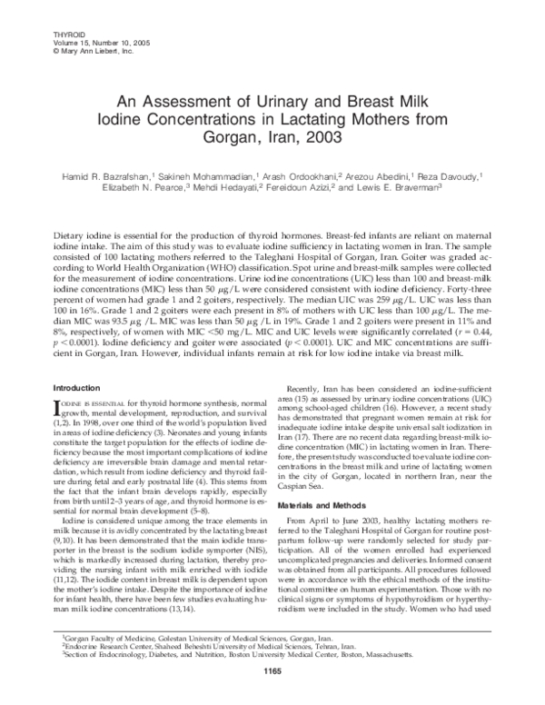 (PDF) An Assessment of Urinary and Breast Milk Iodine Concentrations in ...