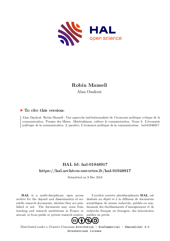 (PDF) Robin Mansell: Une approche institutionnaliste de l'économie ...