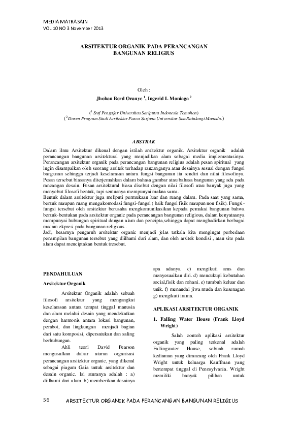 Pdf Arsitektur Organik Pada Perancangan Bangunan Religius