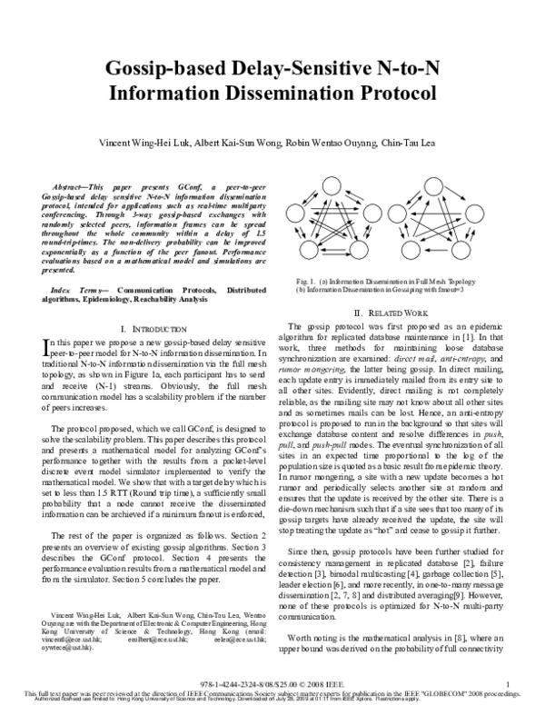 Pdf Gossip Based Delay Sensitive N To N Information Dissemination
