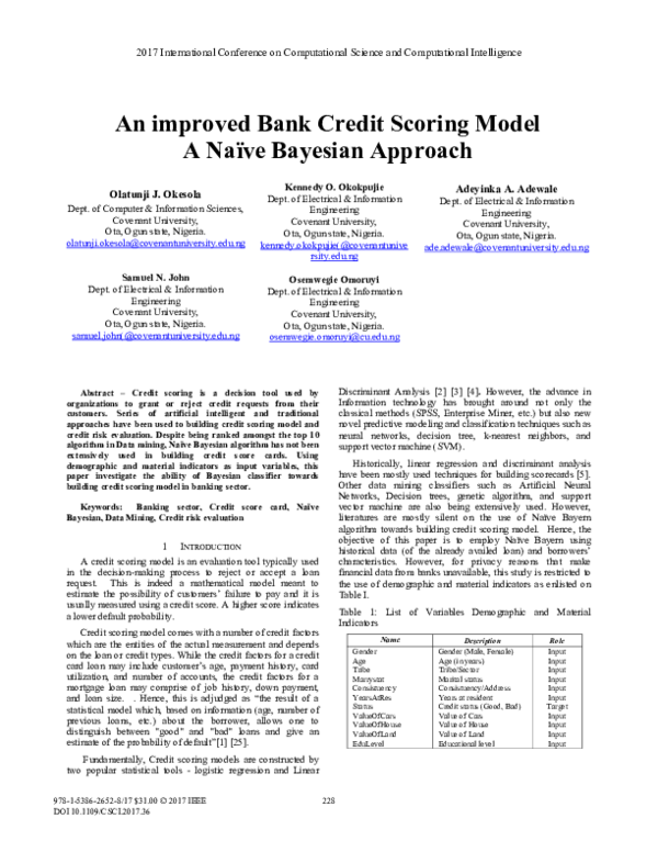 (PDF) An Improved Bank Credit Scoring Model: A Naïve Bayesian Approach | Samuel John - Academia.edu
