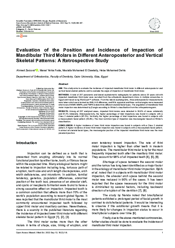 Pdf Evaluation Of The Position And Incidence Of Impaction Of Mandibular Third Molars In