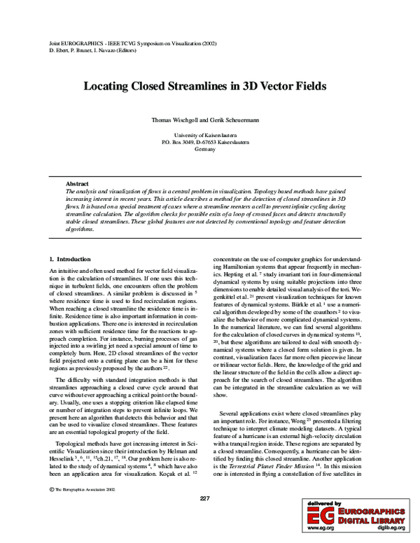 Pdf Locating Closed Streamlines In 3d Vector Fields