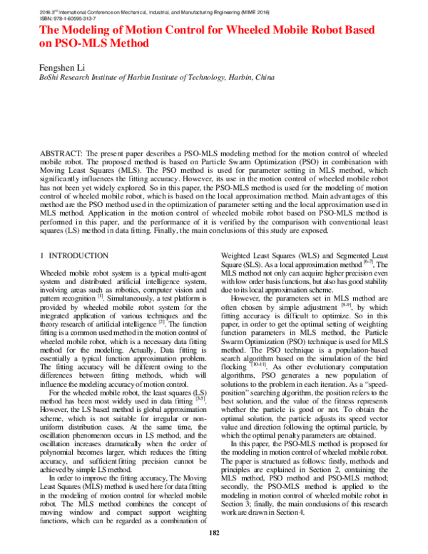 (PDF) The Modeling of Motion Control for Wheeled Mobile Robot Based on PSO-MLS Method | Fengshen ...