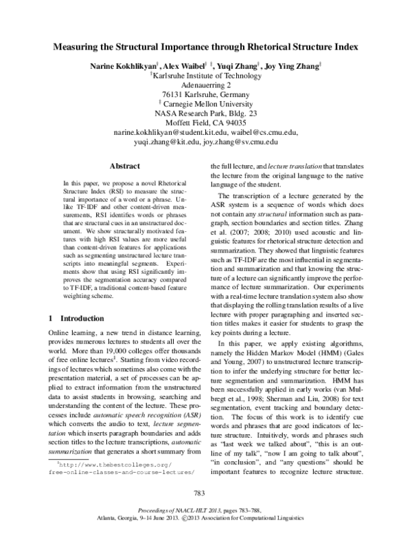 (PDF) Measuring the Structural Importance through Rhetorical Structure Index