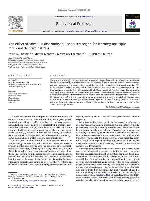 Pdf The Effect Of Stimulus Discriminability On Strategies For Learning Multiple Temporal