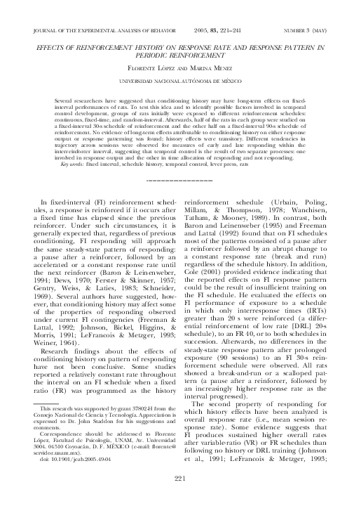 (PDF) Effects Of Reinforcement History On Response Rate And Response Pattern In Periodic ...