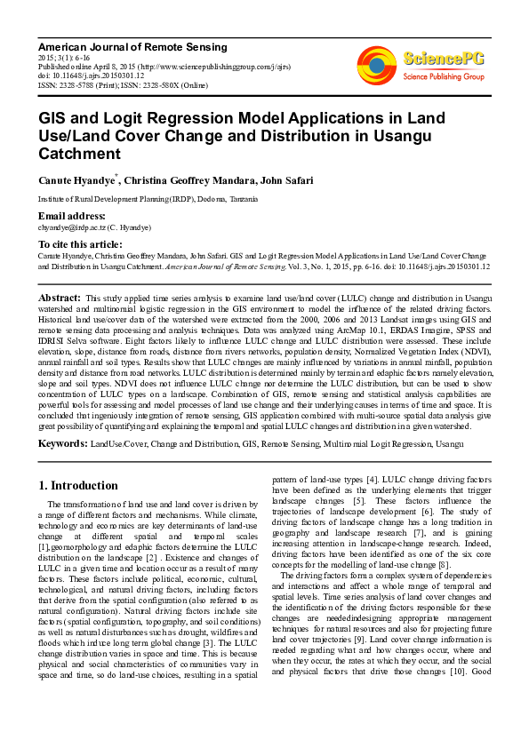 (PDF) GIS and Logit Regression Model Applications in Land Use/Land Cover Change and Distribution ...