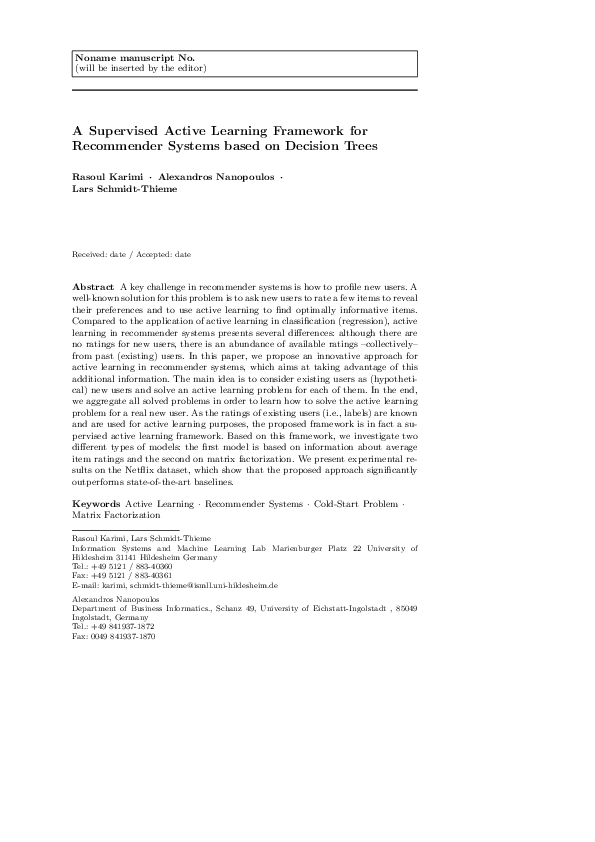 (PDF) A supervised active learning framework for recommender systems ...