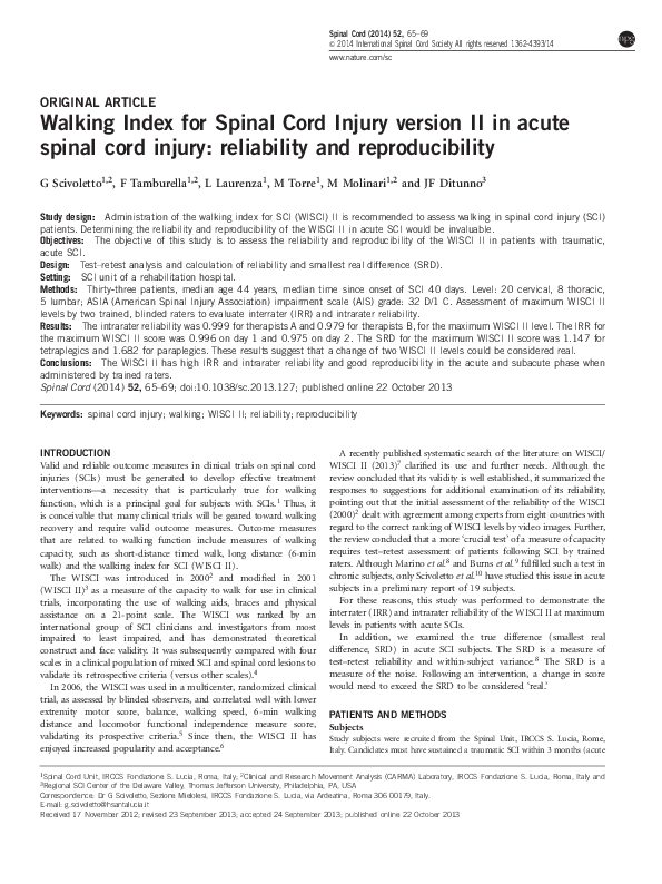 (PDF) Walking Index for Spinal Cord Injury version II in acute spinal ...