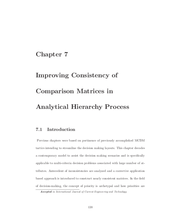 Pdf Improving Consistency Of Comparison Matrices In Analytical Hierarchy Process