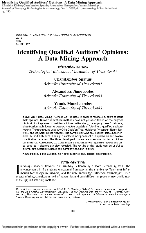 (PDF) Identifying Qualified Auditors' Opinions: A Data Mining Approach