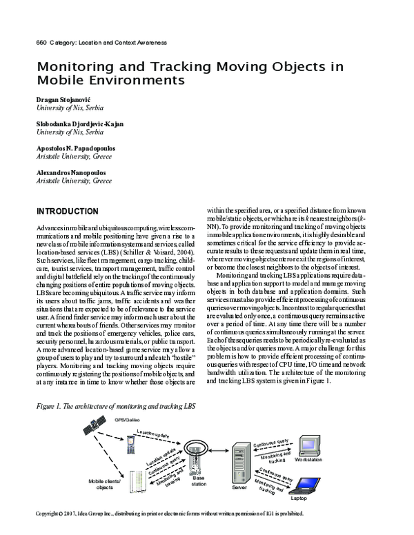 (PDF) Monitoring and Tracking Moving Objects in Mobile Environments