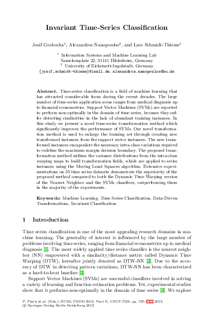(PDF) Invariant Time-Series Classification (PDF) Invariant Time-Series Classification