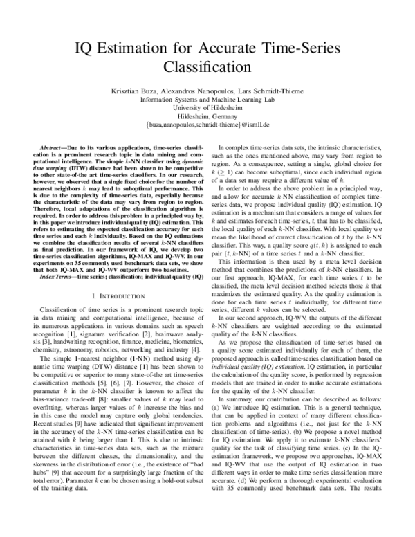 Pdf Iq Estimation For Accurate Time Series Classification