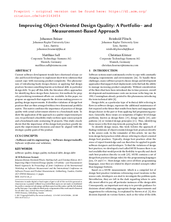 Pdf Improving Object Oriented Design Quality