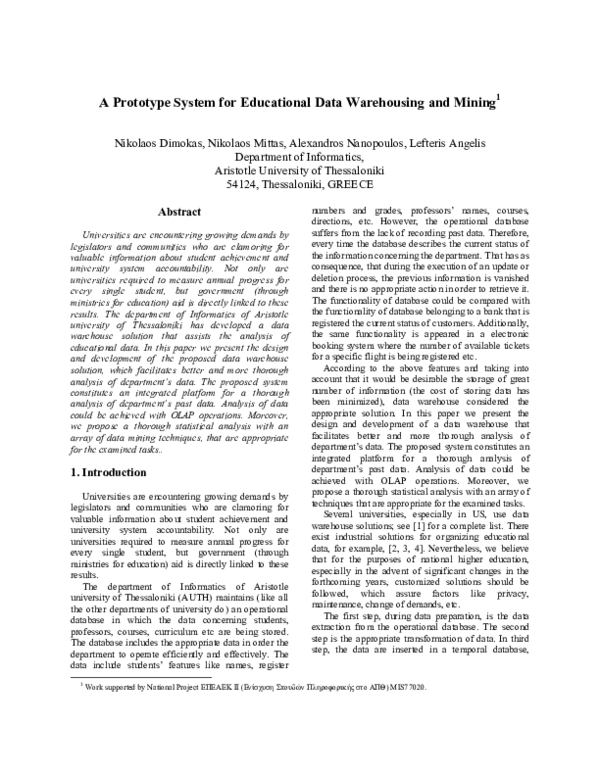 (PDF) A Prototype System for Educational Data Warehousing and Mining