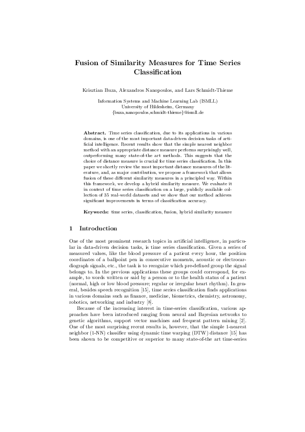 (PDF) Fusion of Similarity Measures for Time Series Classification