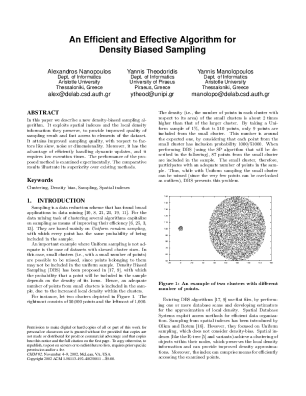 (PDF) An efficient and effective algorithm for density biased sampling