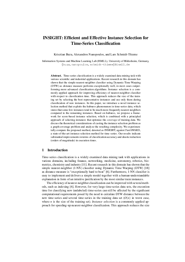 Pdf Insight Improved Instance Selection For Time Series