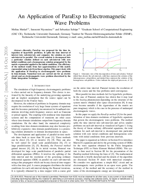(PDF) An application of ParaExp to electromagnetic wave problems | Innocent Niyonzima - Academia.edu