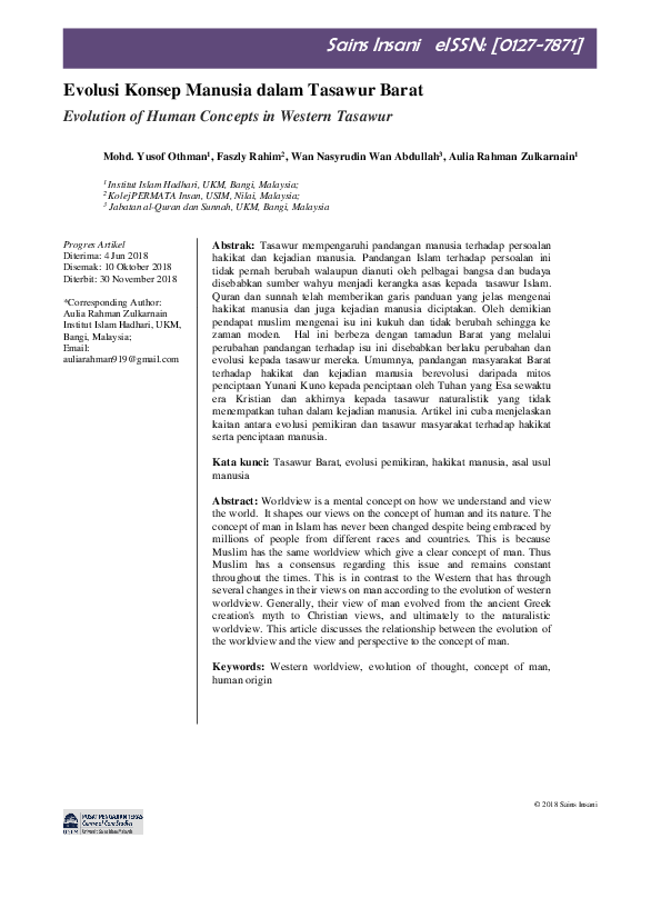 (PDF) Evolusi Konsep Manusia dalam Tasawur Barat