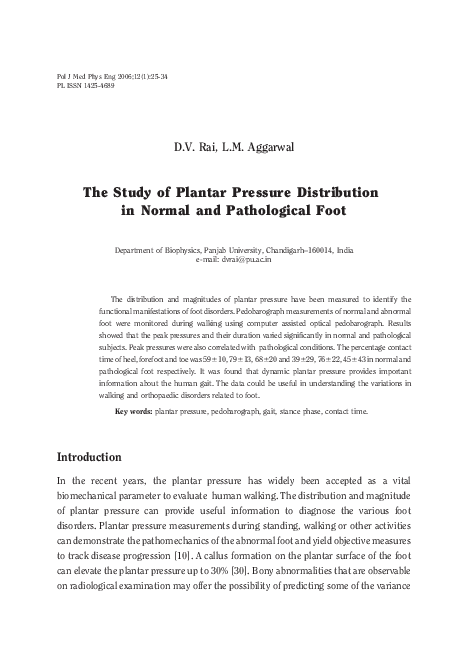(PDF) The study of plantar pressure distribution in normal and ...