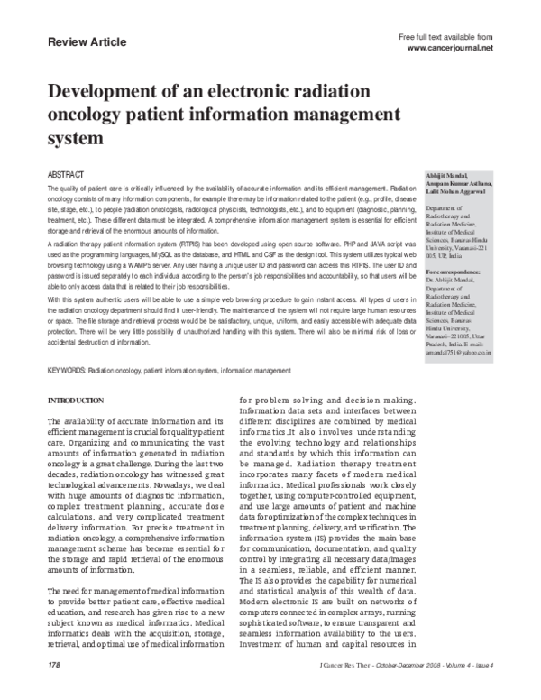 (PDF) Development of an electronic radiation oncology patient ...