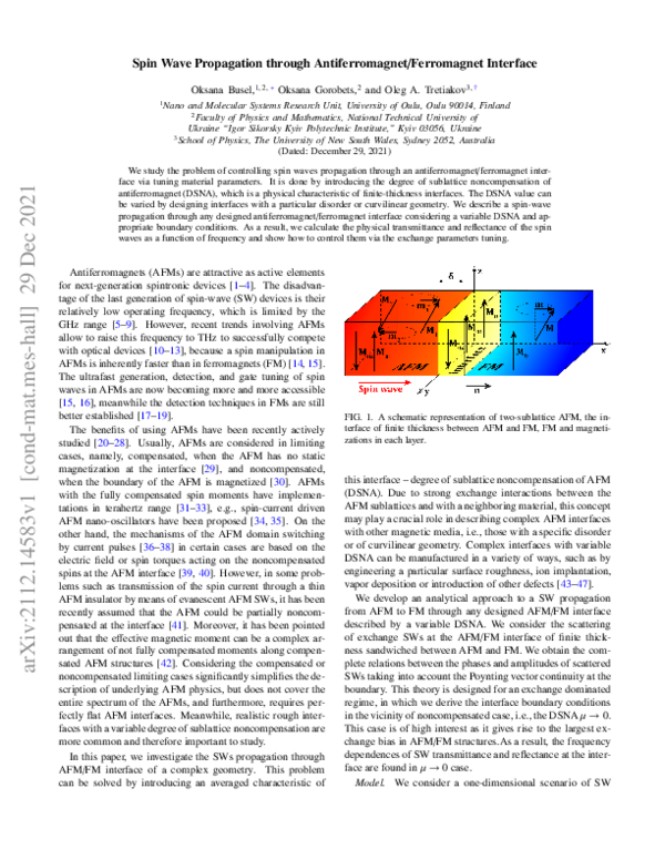 (PDF) Spin Wave Propagation through Antiferromagnet/Ferromagnet Interface