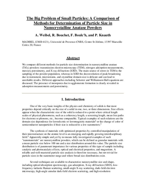 Pdf The Big Problem Of Small Particles A Comparison Of Methods For Determination Of Particle