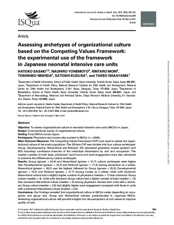 (PDF) Assessing archetypes of organizational culture based on the ...
