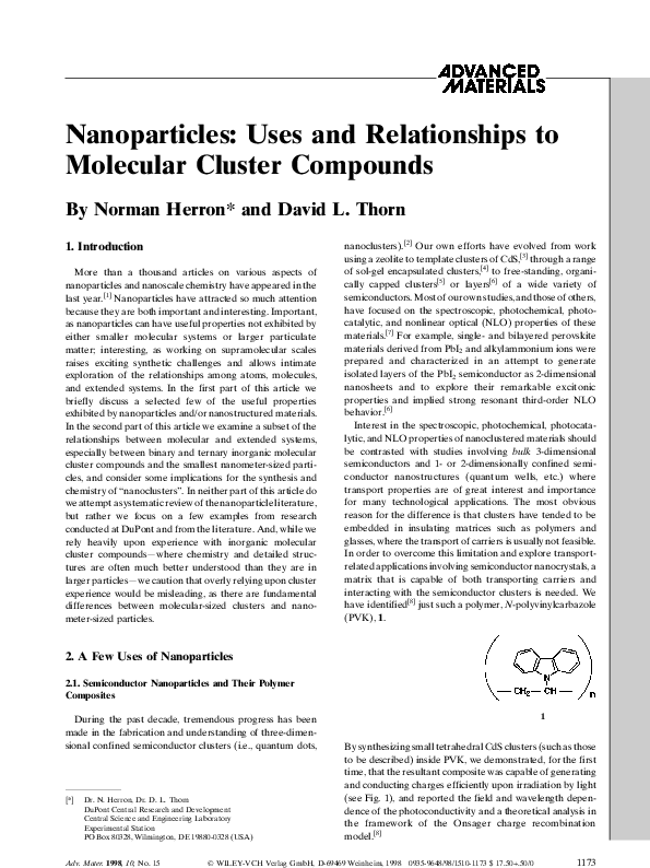 (PDF) Nanoparticles: Uses and Relationships to Molecular Cluster Compounds