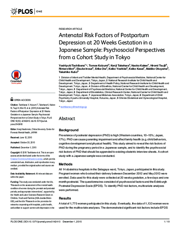 (PDF) Antenatal Risk Factors of Postpartum Depression at 20 Weeks ...
