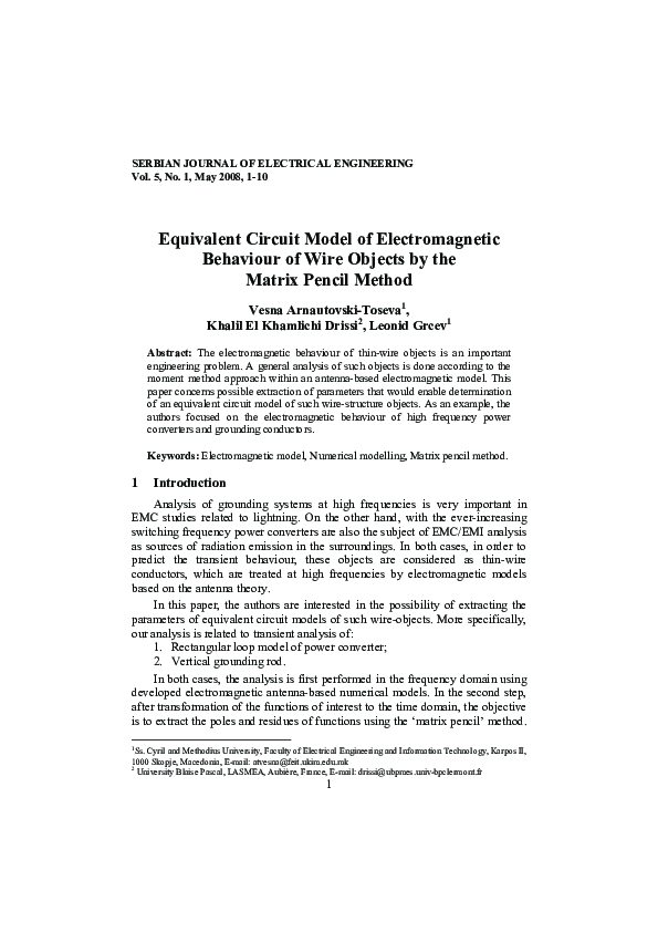 (PDF) Equivalent circuit model of electromagnetic behaviour of wire ...