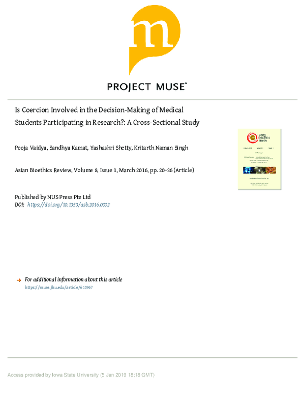 (PDF) Is Coercion Involved in the Decision-Making of Medical Students ...
