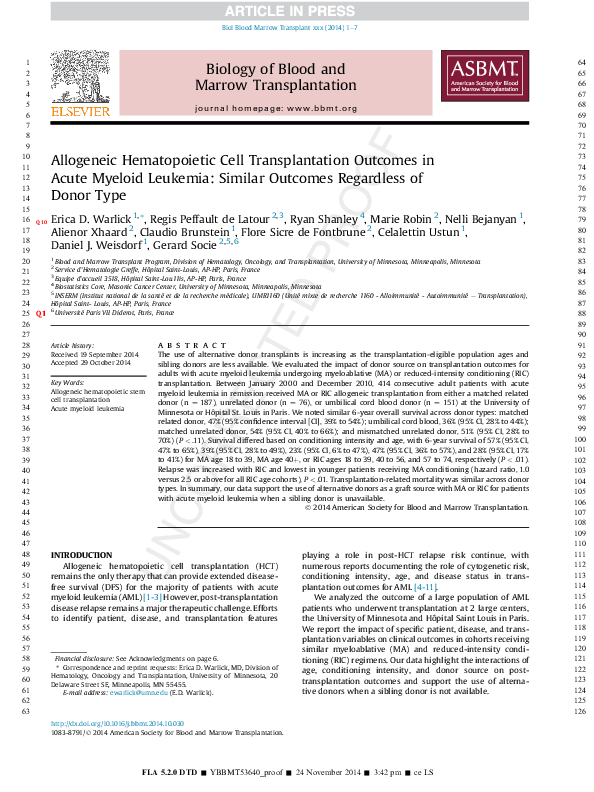 (PDF) Allogeneic Hematopoietic Cell Transplantation (HCT) for Advanced ...