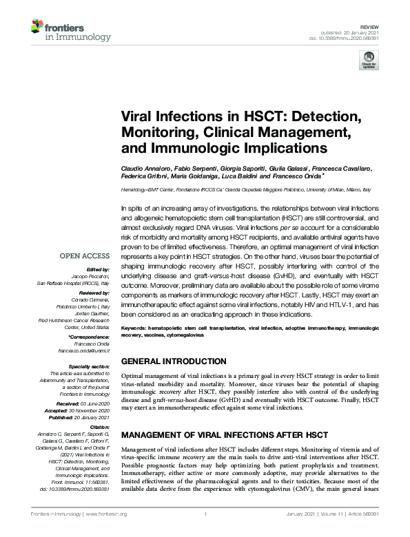 (PDF) Viral Infections in HSCT: Detection, Monitoring, Clinical ...